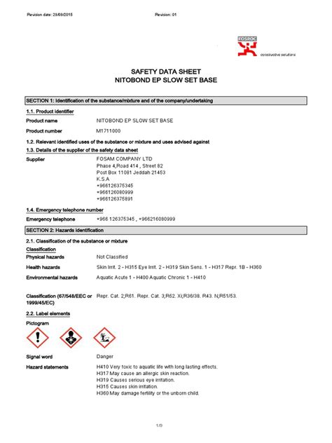Safety Data Sheet Nitobond Ep Slow Set Base Revision Date 29 09 2015