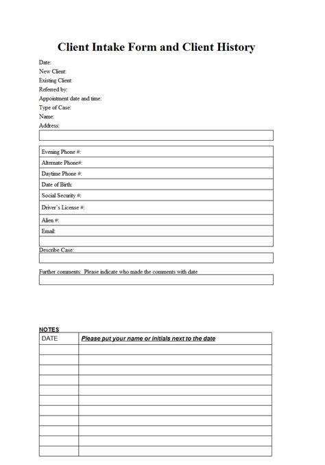 Printable Client Intake Form Template