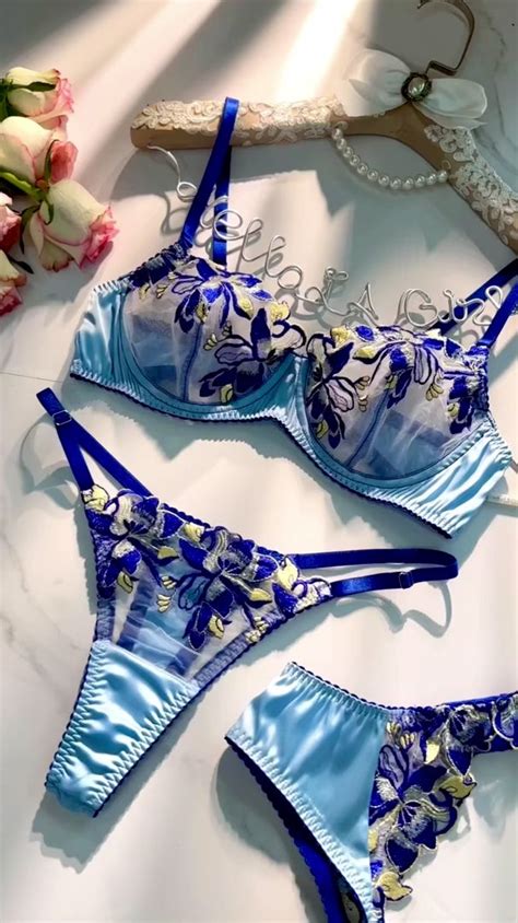 Hellolagirl Fresh Blue Satin Embroidered Lingerie Hellolagirl