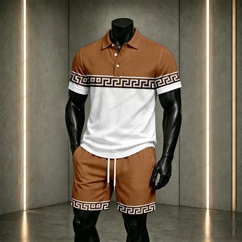 Mens Casual Color Matching Printed Short Sleeved Zipper Polo Shirt