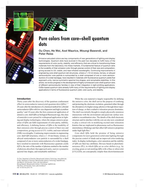 Pdf Pure Colors From Core Shell Quantum Dots