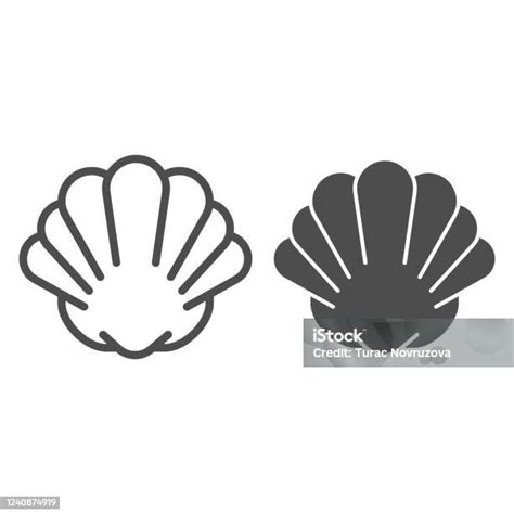 쉘 라인과 솔리드 아이콘 해양 생물 개념 흰색 배경에 조개 조개 기호 모바일 개념 및 웹 디자인에 대한 개요 스타일의 조개 아이콘 벡터 그래픽 가리비에 대한 스톡 벡터 아트