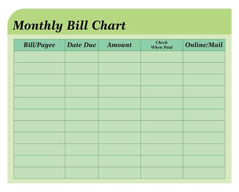 Bill Payment Chart 10 Free Pdf Printables Printablee Budget