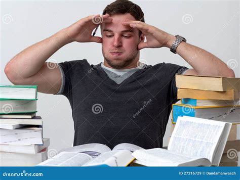 Young Student Overwhelmed With Studying Stock Image Image Of Reading