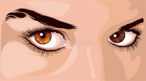 Brown Cartoon Eyes With Eyelashes