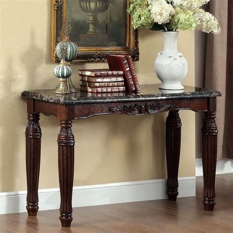 Haia Traditional Espresso 48 Inch Faux Marble Top Sofa Table By