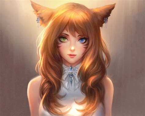 Wallpaper Elf Girl Fox Ears Blue And Green Eyes 1920x1200 Picture Image