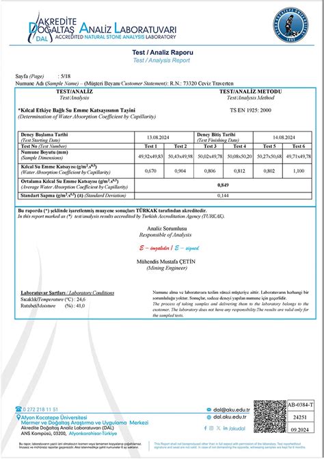 Accretidted Natural Stone Analysis Alİstone Mermer Mak İnş Nak San