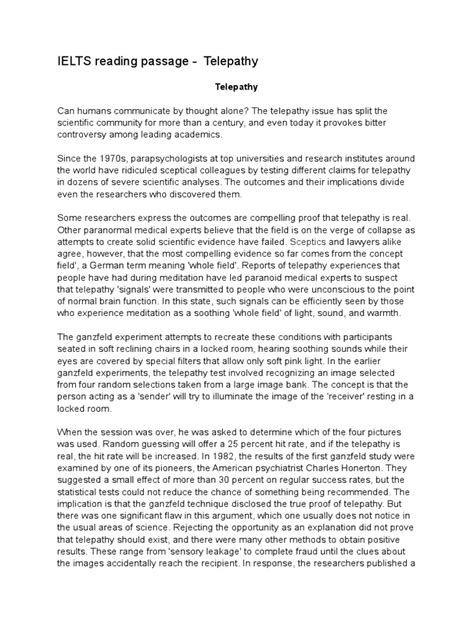 Ielts Academic Reading Practice Test 5 Pdf Telepathy Psychology