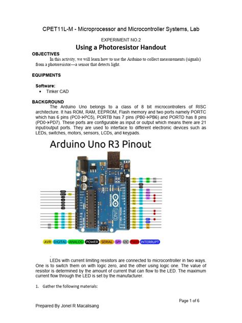 Lab Activity 2 Photosensor And Serial Pdf Arduino Microcontroller