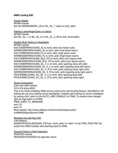 Bmw Coding E90 Corner Delete Nfrm Module Set The