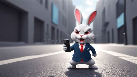An Angry Rabbit Wearing A Business Suit And Holding A Smartphone Is