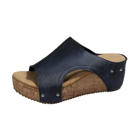 Cqonept Leather Wedge Sandals Women Summer Comfortable Open Toe Dressy