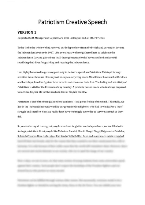 Creative Speech Assignment On Patriotism English Year 11 Sace