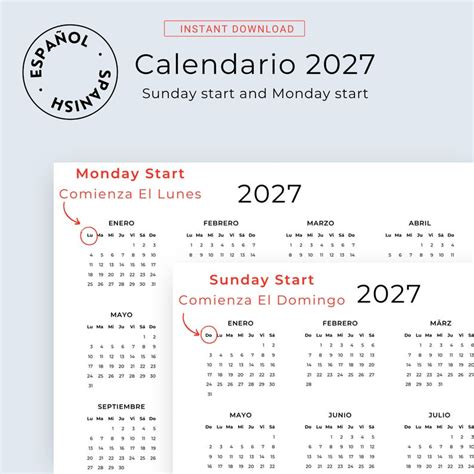 Calendario 2027 Calendario En Español 2027 Para Imprimir Calendario