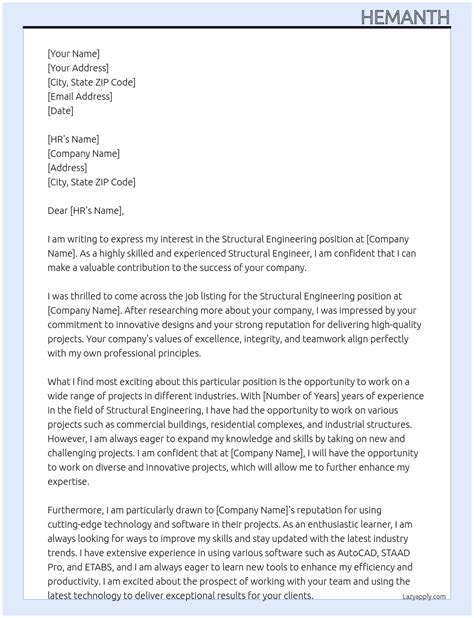 Cover Letter For Structural Engineering Lazyapply