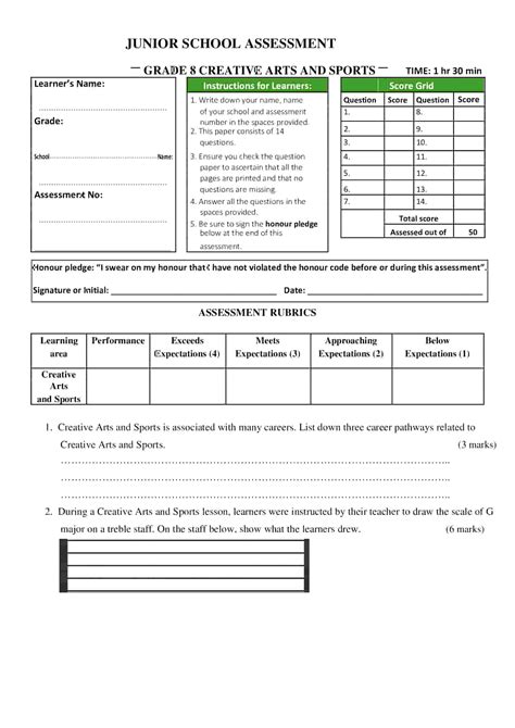 Grade 8 Creative Arts And Sports Assignment Elimplex