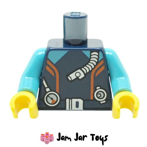 Lego Dark Blue Wet Suit Torso Orange Stripes Belt Pressure Gauge Breathing Hose T105