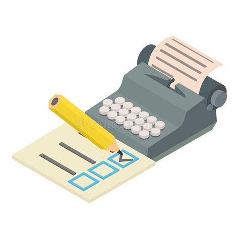 Voting History Icon Isometric Vector Old Typewriter And Bulletin With