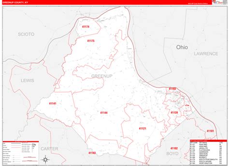Greenup County Ky Zip Code Wall Map Red Line Style By Marketmaps