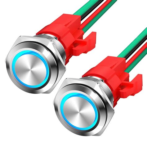 DaierTek 16MM LED Push Button Switch High Head 12V 20A Heavy Duty Metal Latching 4 Pin Push