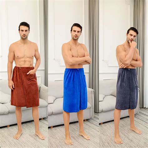 นุ่มผู้ชายเสื้อคลุมอาบน้ำปุ่มปรับเอวยางยืดชุดนอนห่ออาบน้ำ Bathdress