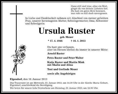 Traueranzeigen Von Ursula Ruster Rz Trauerde