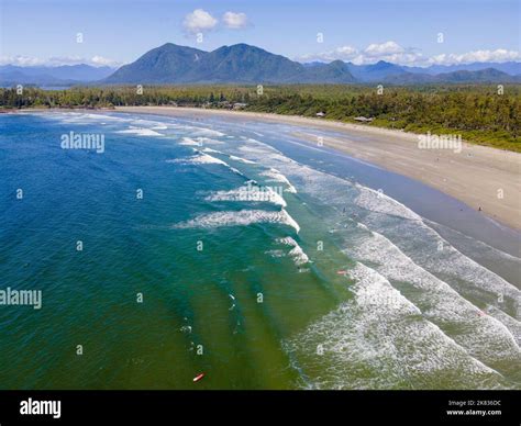 People Learn To Surf At Cox Beach Near Tofino On A Beautiful Summer