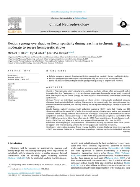 Pdf Flexion Synergy Overshadows Flexor Spasticity During Reaching In