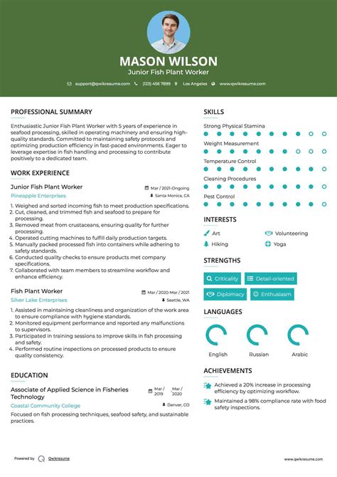 Fish Processor Sample Resume