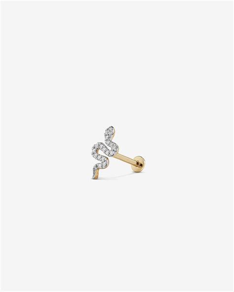 Diamond Snake Flat Back Helix Stud Earring In 10kt Yellow Gold