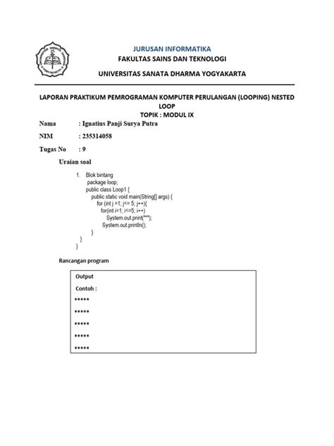 Ignatius Panji Praktikum Ix Nested Loop Pdf