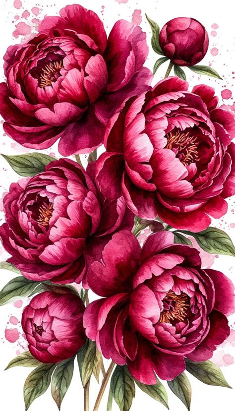 Пионы малиновые рисунок в 2025 г Пионы Цветочные фоны Декупаж