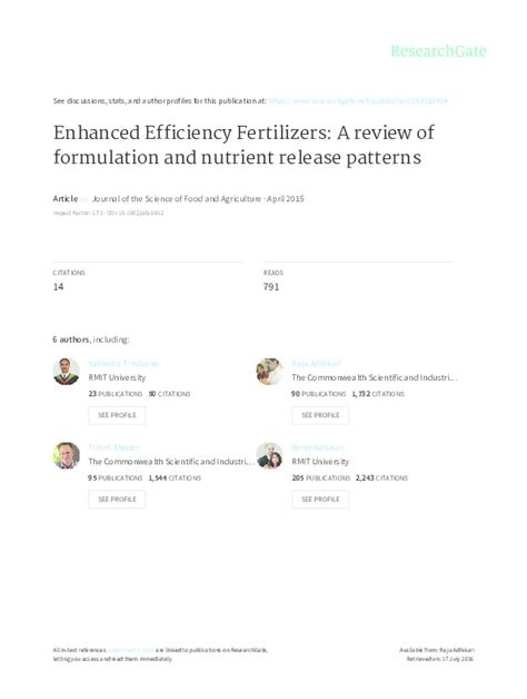 Pdf Enhanced Efficiency Fertilizers A Review Of Formulation And
