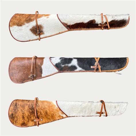 Western Leather Rifle Scabbard Shotgun Case Cow Hide Fur White And Brown Long Gun