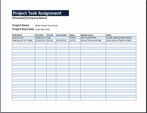 Project Task List Template Shooters Journal