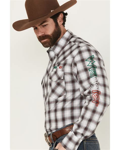 Wrangler Mens Plaid Print Logo Long Sleeve Snap Western Shirt Tall