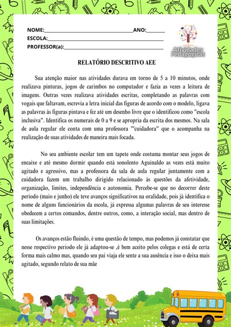 Relatórios Descritivos Educação Infantil Anos Iniciais E Aee