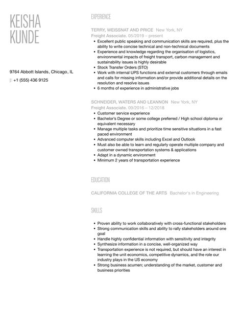 Freight Associate Resume Samples Velvet Jobs