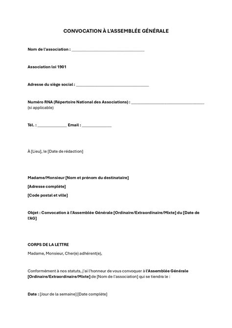 Convocation à Lassemblée Générale Dune Association Guide Complet