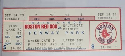 1993 Boston Red Sox Game 70 Seat 8 Fenway Park Ticket Stub Sept 14th