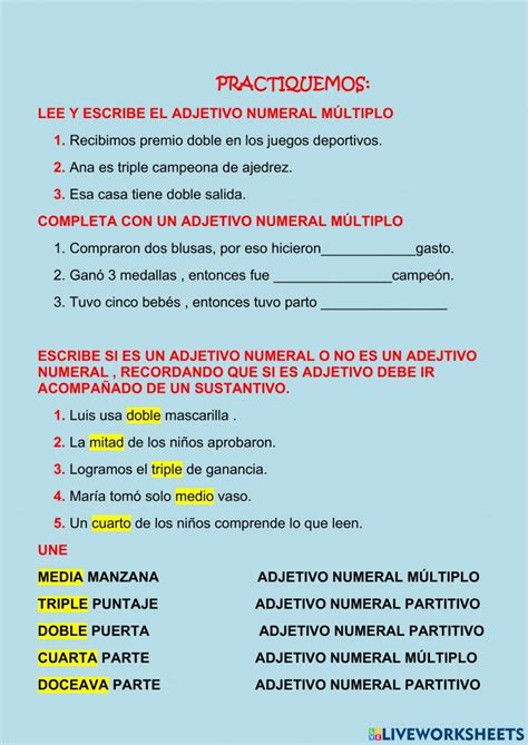 Adjetivos Numer Free Interactive Worksheets 2176529