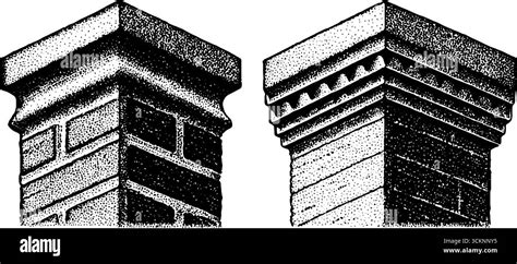 Architectural Elements In Engraved Style Rooftop Corner Blocks For