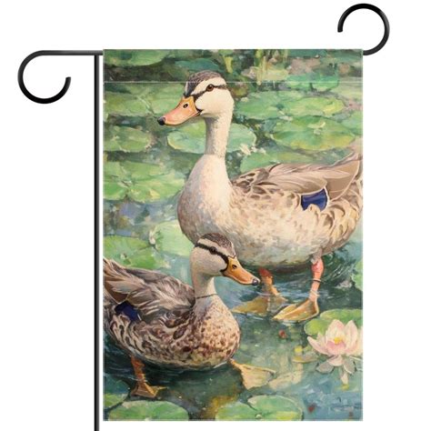 Ducks On Lotus Pond Print Polyester Garden Flag House Banner 28 X 40
