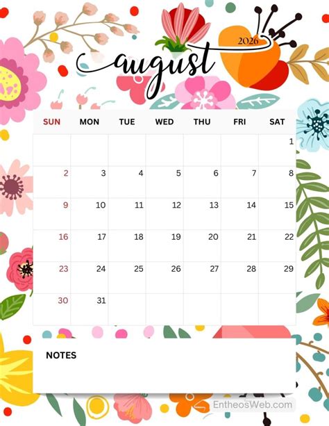 August 2026 Calendar Printables Entheosweb