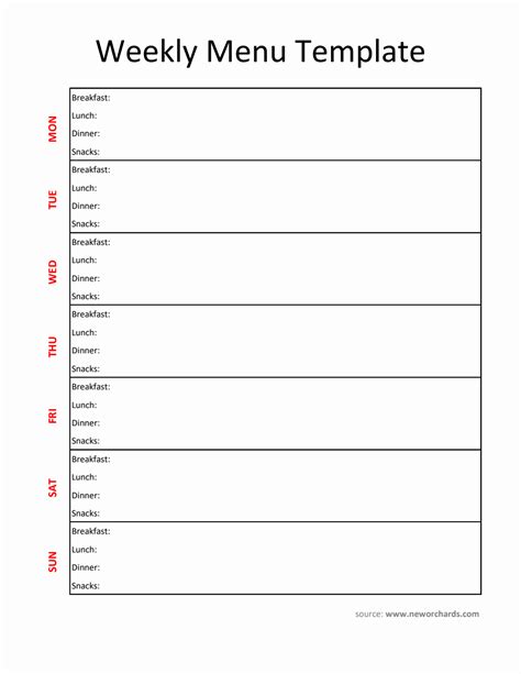 Free Excel Menu Planner Templates