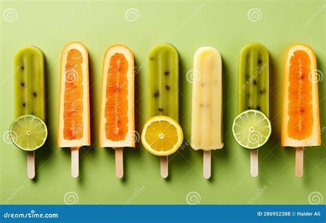 Assorted Fruit Popsicles Collection On Stick Generative Ai Stock