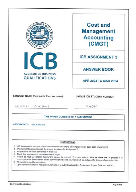 Cmgt Assign 3 909540 Assigment 3 Material Business Cost And