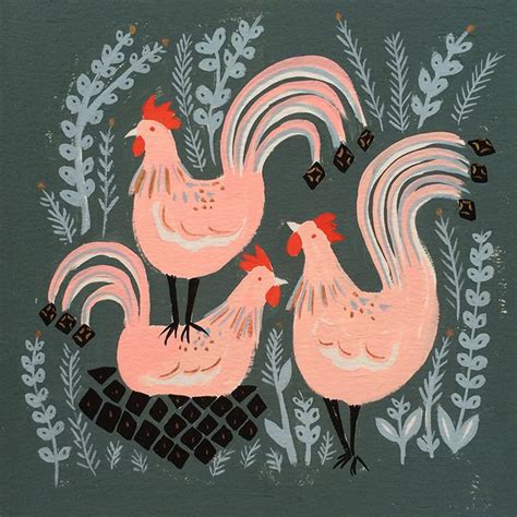 Three French Hens Bird Art Chicken Art Illustration Art