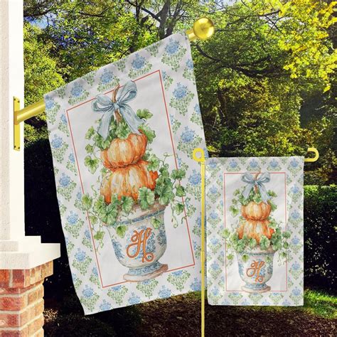 Personalized Flag Custom Fall Garden And House Flag Topiary Pumpkins